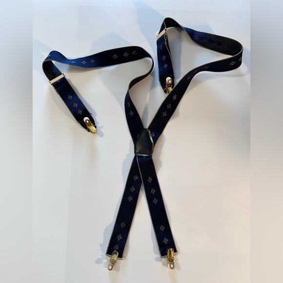 Accessories | Vintage Navy Blue Suspenders With Diamond Pattern | Poshmark